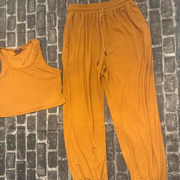 SHEIN | Pants & Jumpsuits | Shein Mustard Track Pants Crop Top Set ...